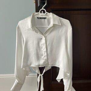 Zara | Tops | Satin Effect Cape Shirt | Poshmark